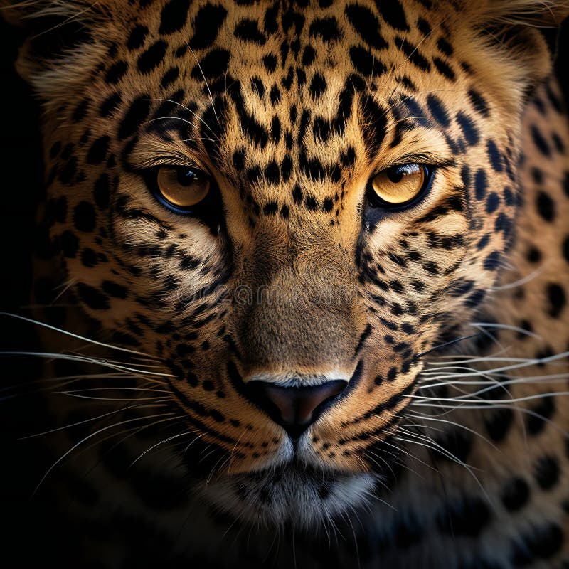 Head Shot, Portrait of a Spotted Leopard Facing at the Camera on Black ...