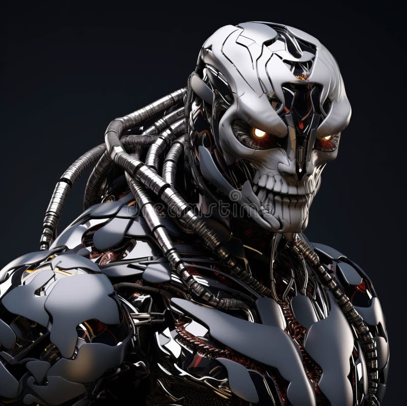Head and Shoulders of a Combat Cyborg Shrouded in Metallic Colored ...