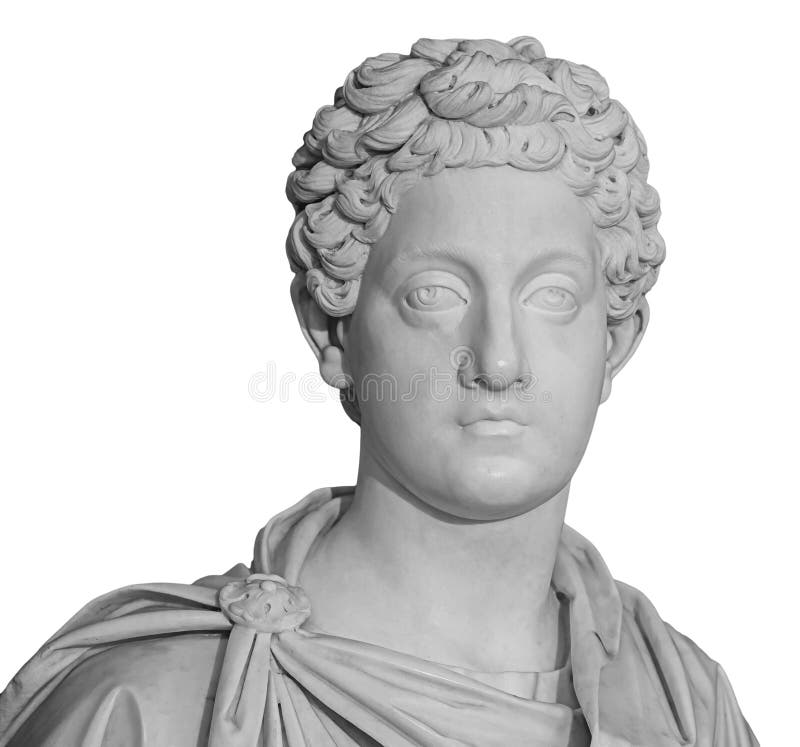 Head and Shoulders Detail of the Ancient Sculpture. Isolated on White ...