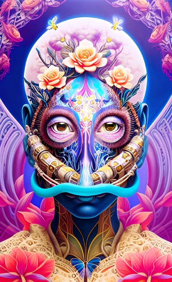 The Head and Shoulders of a Man with Colorful, Surreal Designs Stock ...