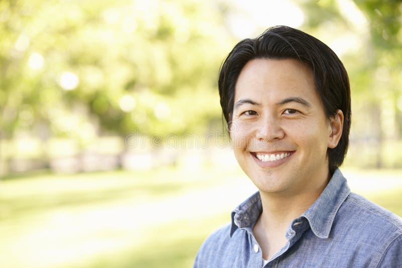 Head and Shoulders Portrait Asian Man Outdoors Stock Image - Image of ...