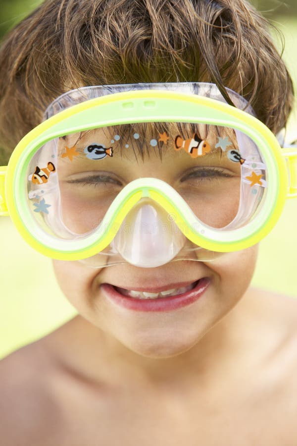 Head and Shoulders Portrait of Boy Wearing Swimming Mask Stock Photo ...