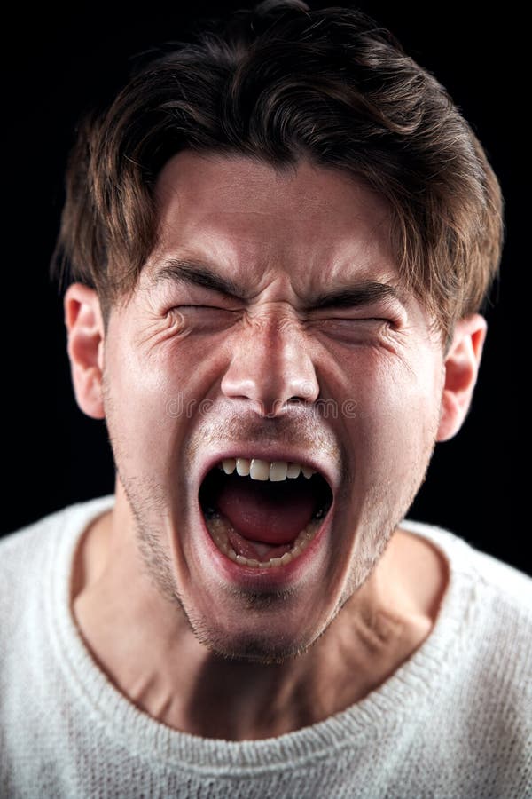 Head and Shoulders Studio Shot of Angry Man Shouting at Camera Stock ...