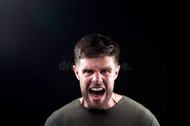 Head and Shoulders Studio Shot of Angry Man Shouting at Camera Stock ...