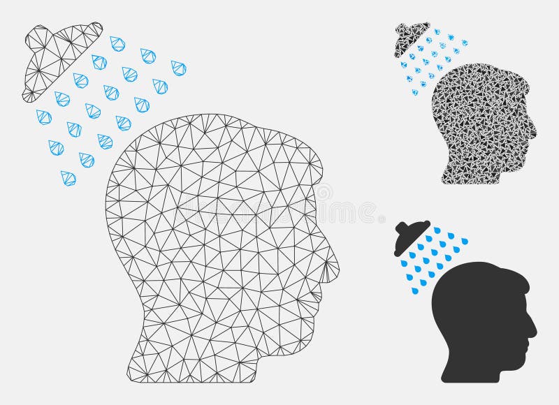 Head Shower Vector Mesh Wire Frame Model and Triangle Mosaic Icon Stock ...