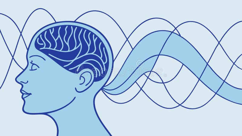 Head Silhouette with Brain Waves, Thought and Mind Concept, Vector ...