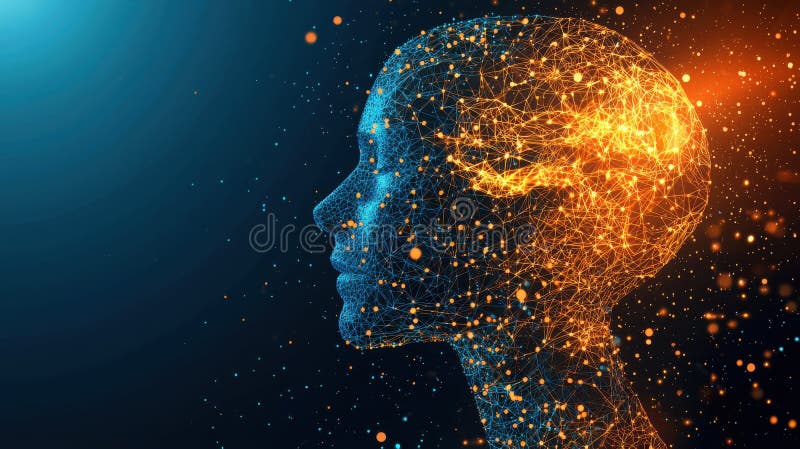 Digital Head Silhouette Glowing Particles Dark Background Stock Photos ...