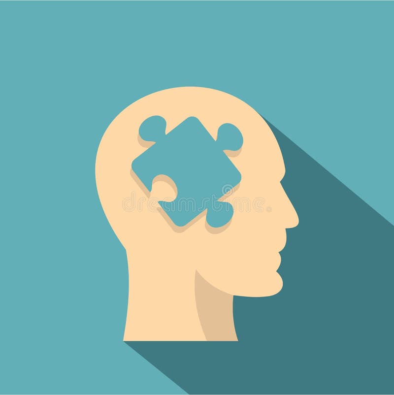 Head Silhouette with Jigsaw Puzzle Icon Flat Style Stock Vector ...