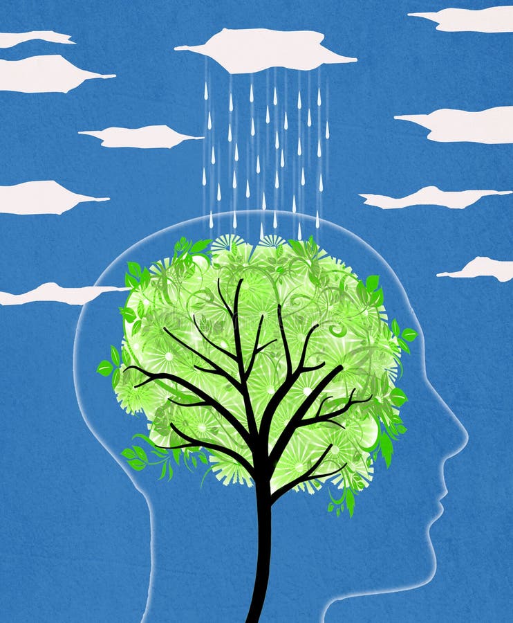 The tree in the rain stock vector. Illustration of drops - 68543352