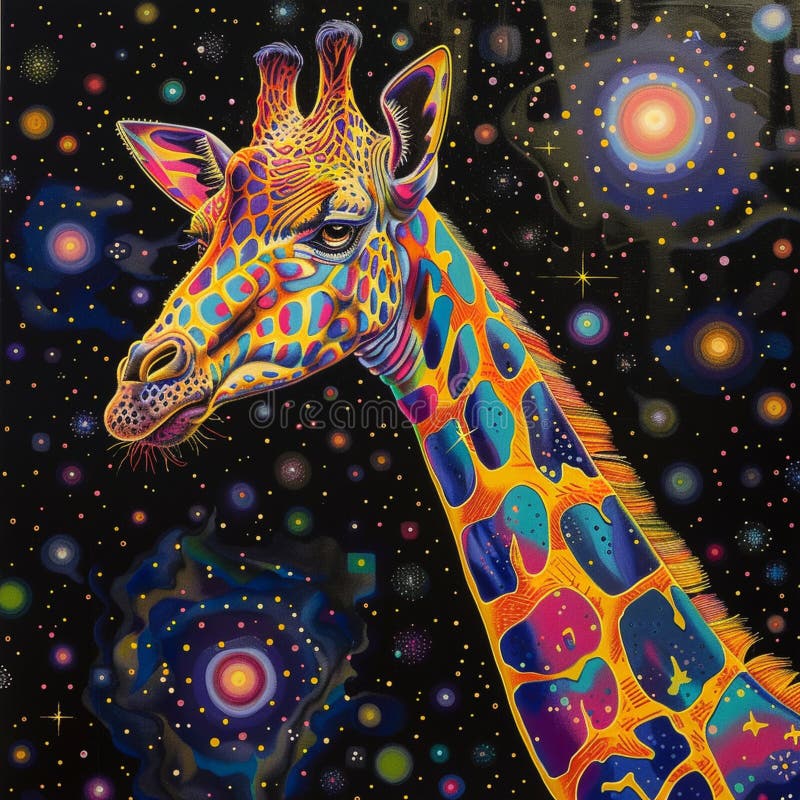 The Head of a Space Giraffe Against the Background of a Starry Sky ...