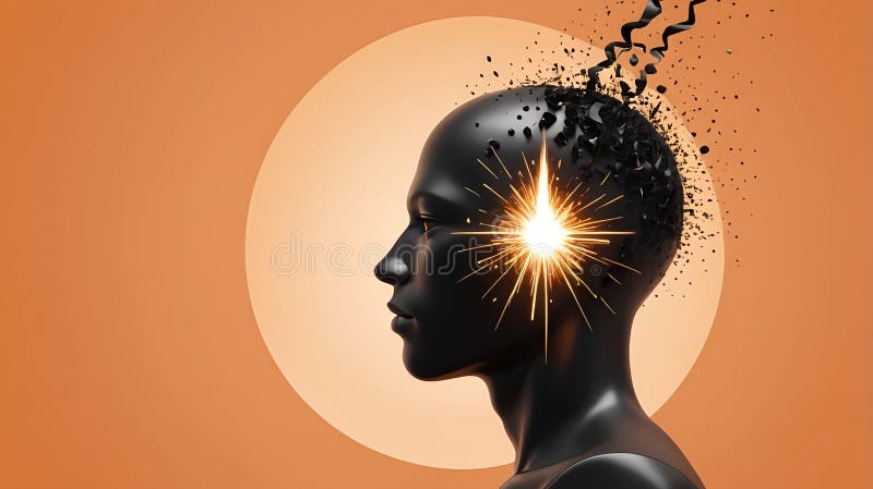 Head Spark Glowing Light Radiating from Thinking Head Stock ...