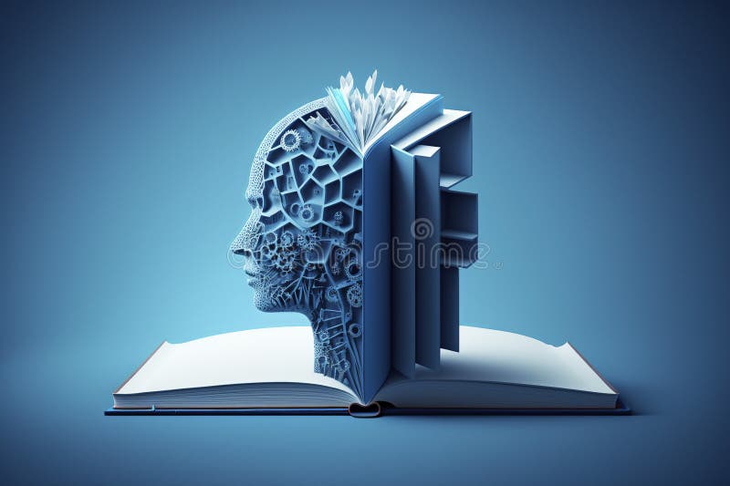 Head Sticking Out of a Book Representing Knowledge, Reading and ...