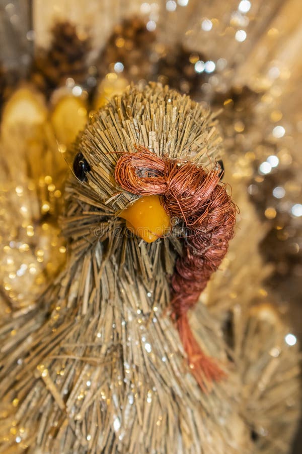 Thanksgiving Turkey Made Out of Pinecone and Burlap and Straw at Side ...
