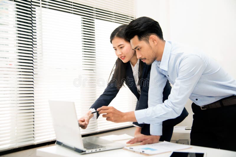 Boss and Staff People Discussing Computer Work in Office. Stock Photo ...