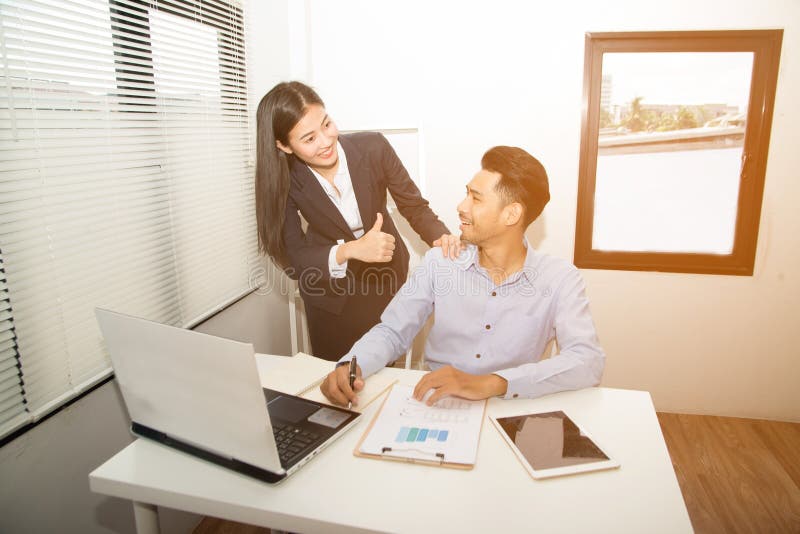 Boss and Staff People Discussing Computer Work in Office. Stock Image ...
