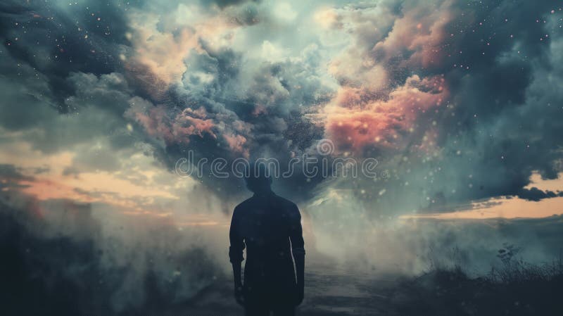 Head Surrounded by Darkness, Depression Concept. Stock Illustration ...