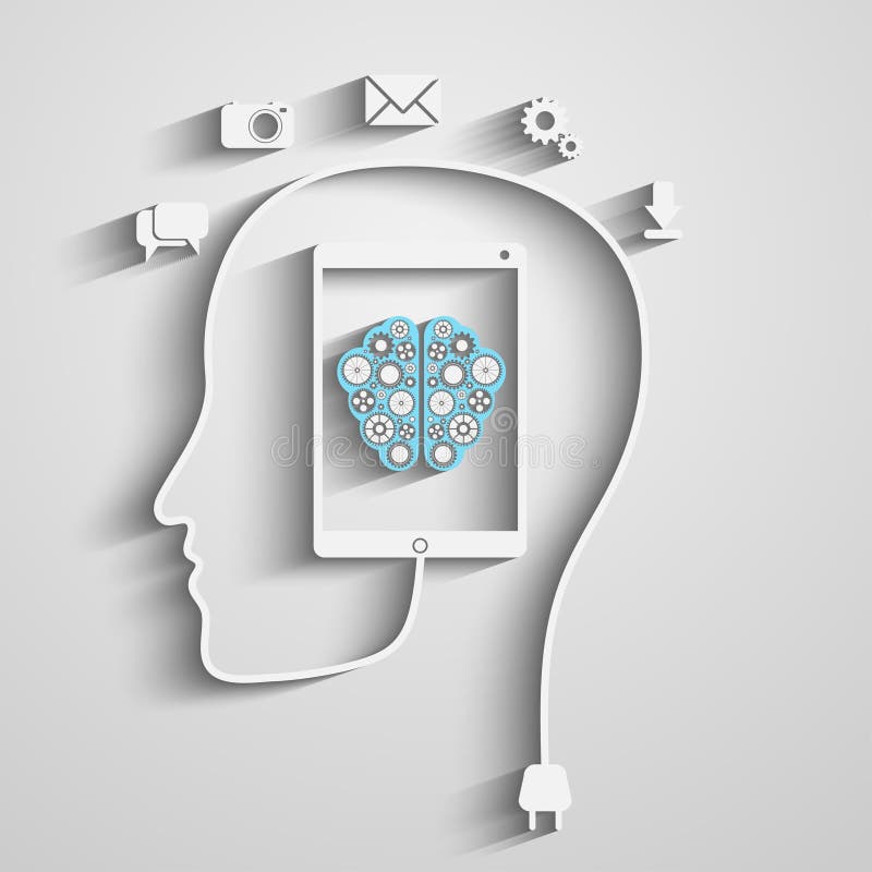 Head with tablet stock vector. Illustration of electronic - 41976946