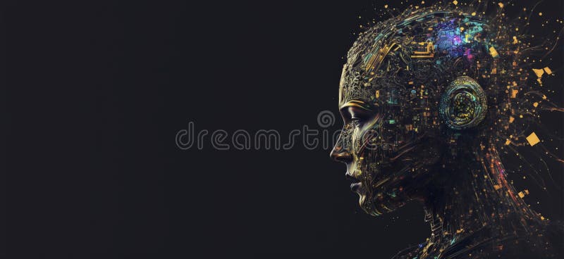 Head Tech Brain Black Background. Created with Generative Ai Technology ...