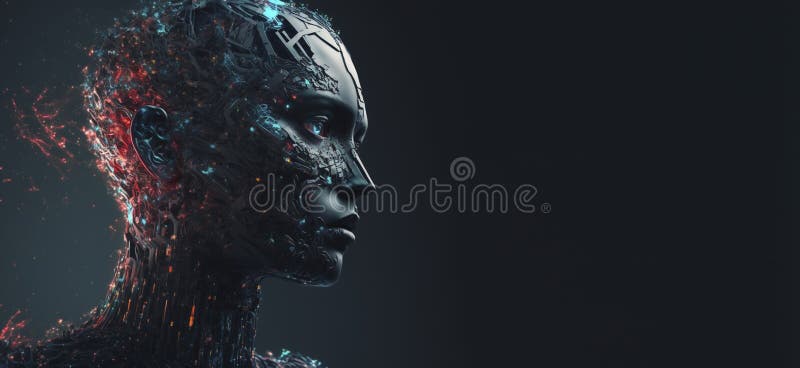 Head Tech Brain Black Background. Created with Generative Ai Technology ...