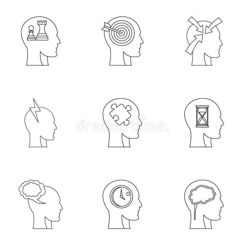Head Think Icons Set, Outline Style Stock Vector - Illustration of ...