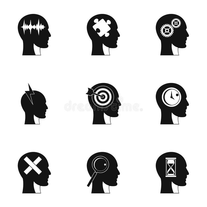 Head Think Icons Set, Outline Style Stock Vector - Illustration of ...