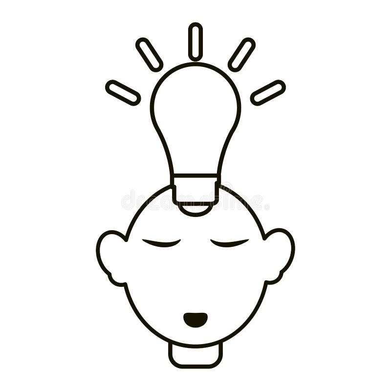 Head Thinking Bulb Idea Innovation Outline Stock Vector - Illustration ...