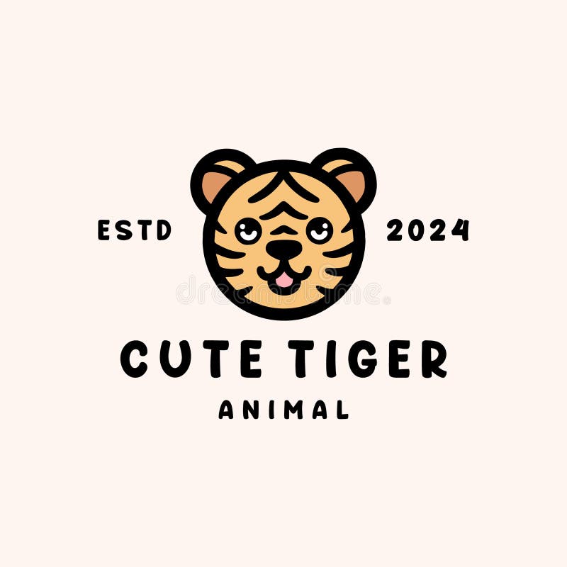Head Tiger Cute Design Logo Vintage Illustration Stock Vector ...