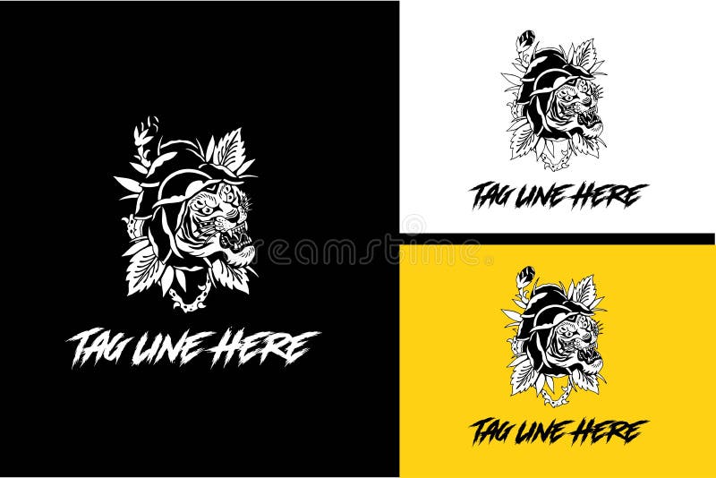 Head Tiger and Rose Flower Vector Black and White Stock Vector ...