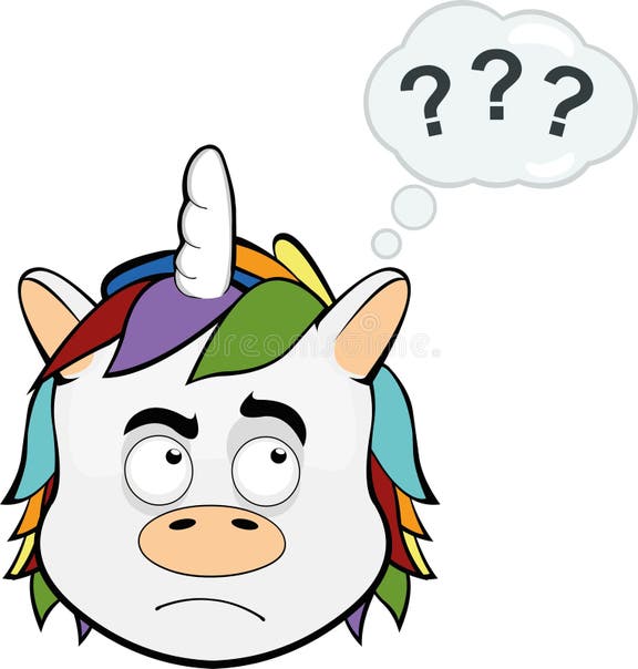 Head Unicorn Cartoon Think Thought Cloud Question Marks Stock Vector ...