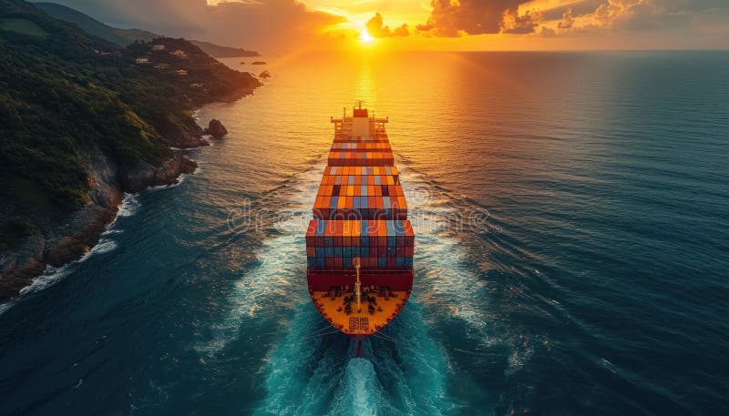 Head View of Container Ship - Generative AI Stock Photo - Image of ...