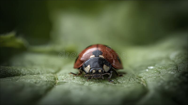 Head-on View of Ladybug on Textured Green Leaf. Stock Illustration ...