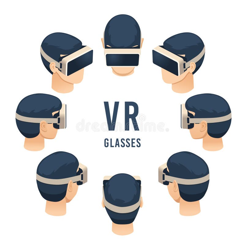 Head in Vr Glasses. Isometric Virtual Reality Headset Game or Education ...
