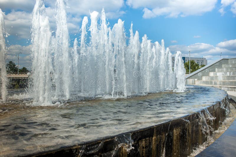 Head of Water Jets from Fountain/Water Fountain Water Jet Over Blue Sky ...
