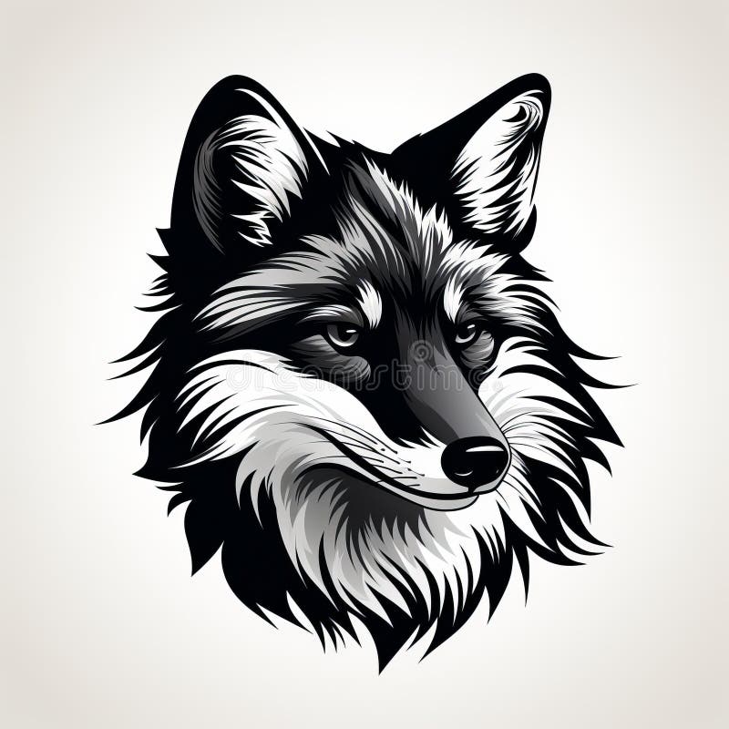 Black and White Fox Head Illustration with Strong Contrast Stock ...