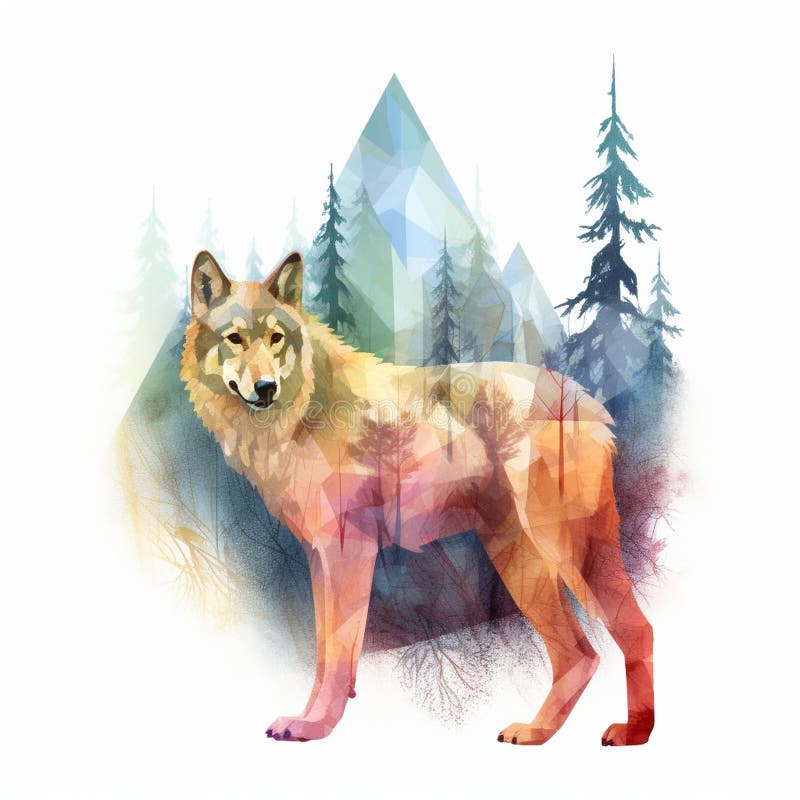 The Head of a Wolf on a White Background with Double Exposure. Retro ...