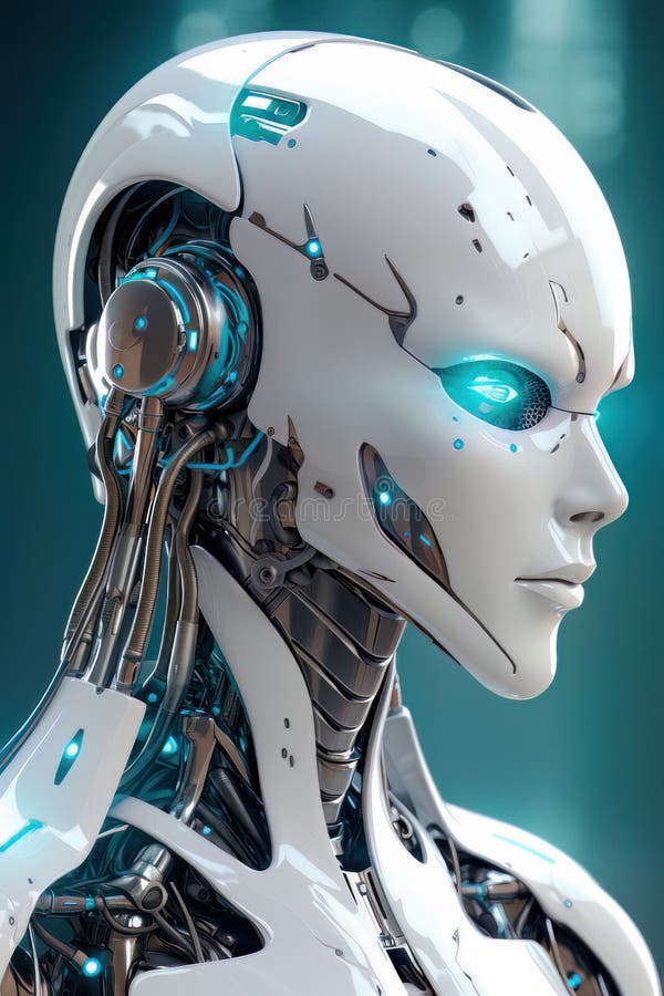 The Head of a Woman Android Robot. Artificial Intelligence. Close Up ...