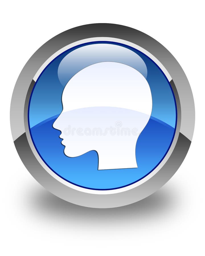 Head Woman Face Icon Glossy Blue Round Button Stock Illustration ...