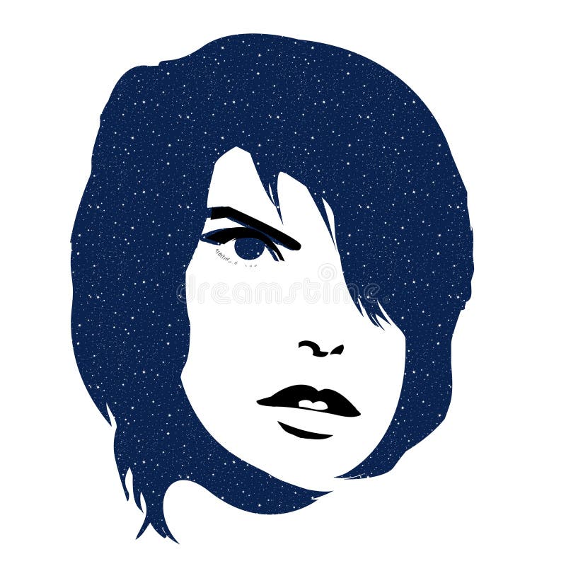 Head of a Woman Whose Hair is the Starry Sky Stock Vector ...