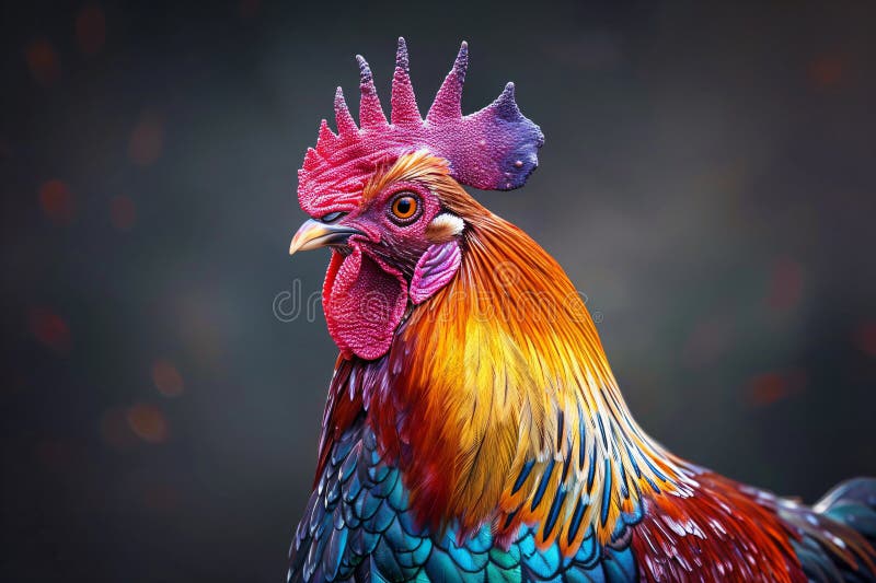 Head Yellow-blue Rooster Portrait with Red Crest. AI Generated Stock ...