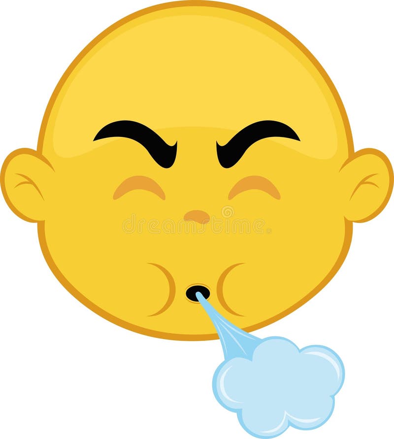 Head Yellow Cartoon Emoticon Bald Man Blow Air Stock Vector