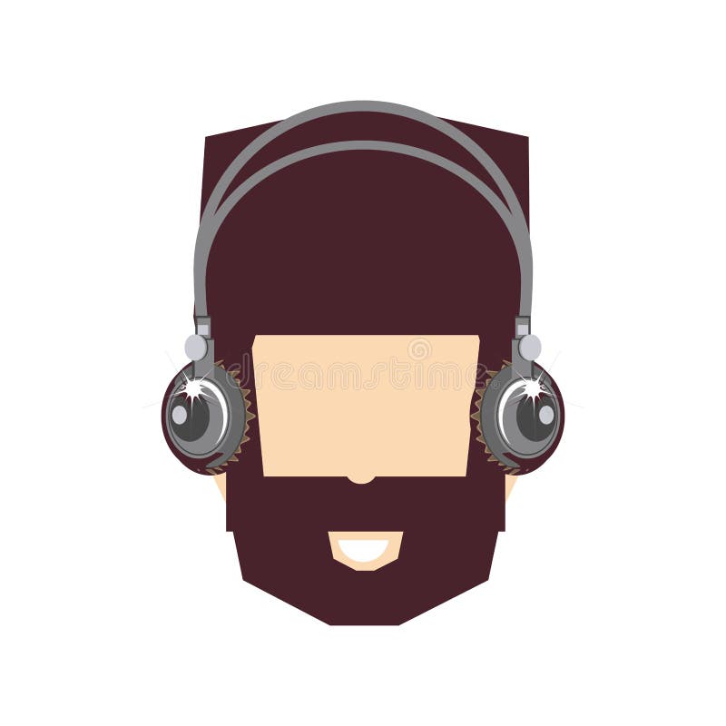 Head of Young Man with Headphone Stock Vector - Illustration of male ...