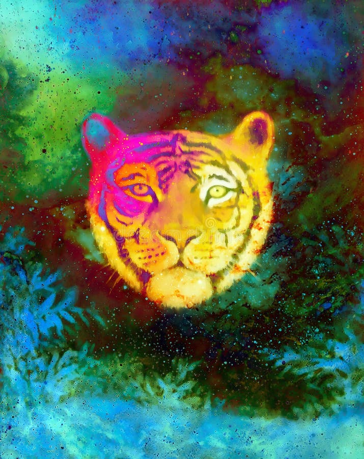 Head of a Young Tiger on Abstract Space Background with Graphic ...