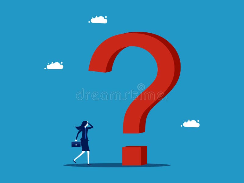 Headache with Big Problems. Businesswoman Faces a Big Question Mark ...