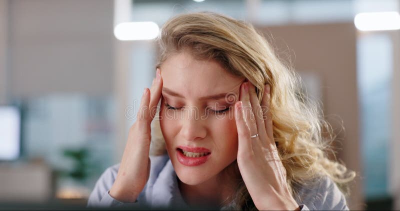 Headache, Business Woman and Office with Burnout, Stress and Anxiety ... Headache, Business Woman and Office with Burnout, Stress and Anxiety ...