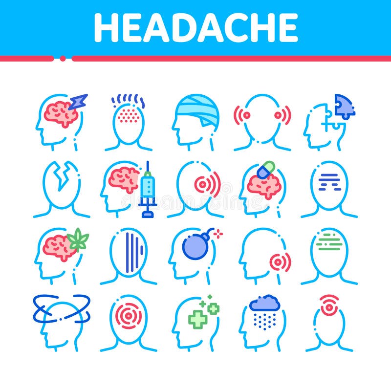 Headache Collection Elements Vector Icons Set Stock Vector ...