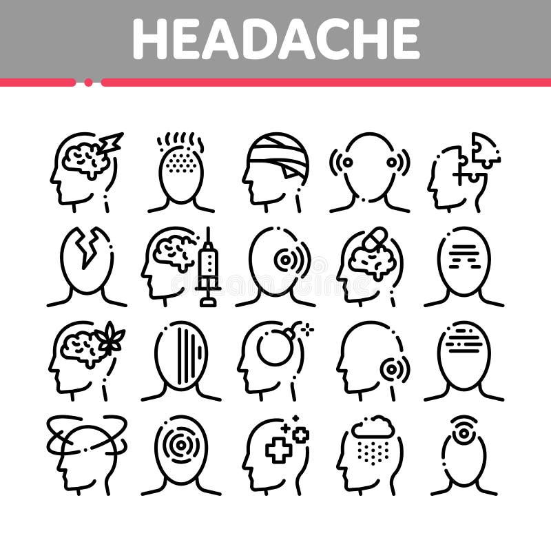 Headache Collection Elements Vector Icons Set Stock Vector ...