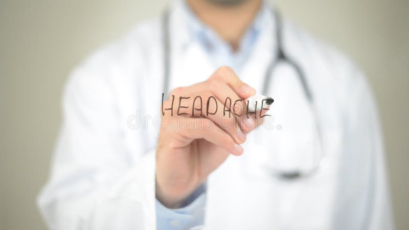 Headache, Doctor Writing on Transparent Screen Stock Photo - Image of ...
