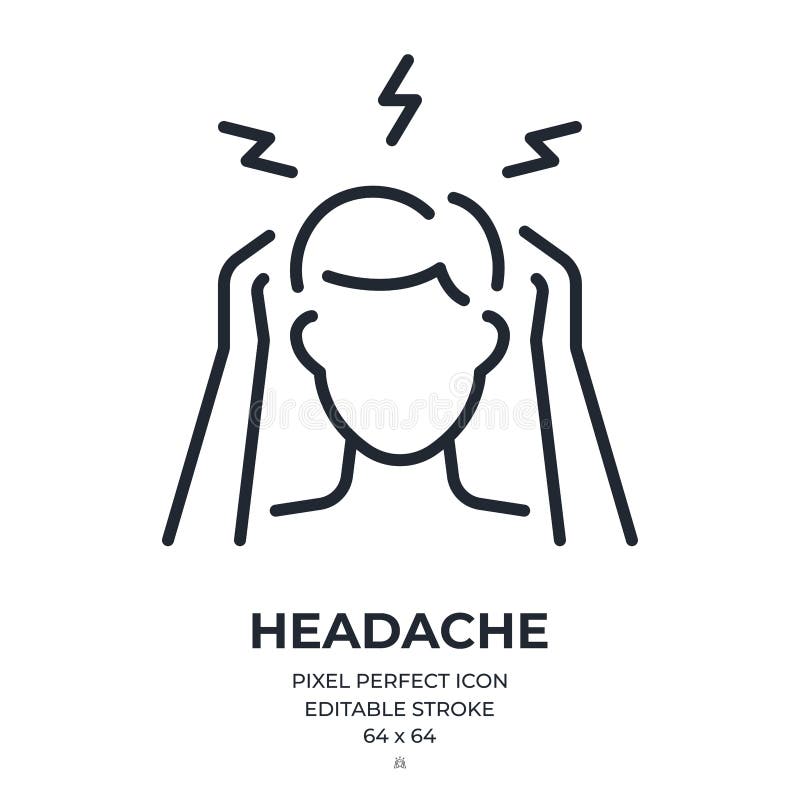 Headache Editable Stroke Outline Icon Isolated on White Background Flat ...