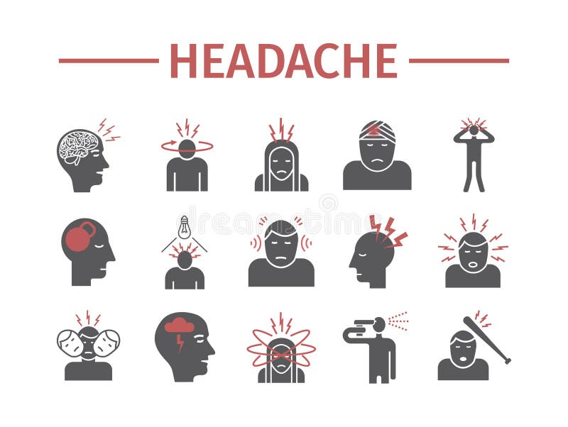 Headache Icons. Symptoms. Vector Signs for Web. Stock Vector ...