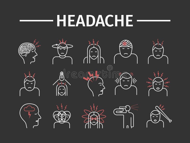 Headache Icons. Symptoms. Vector Graphics for Web Use. Stock Vector ...